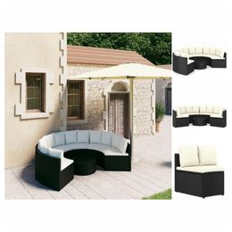 vidaXL Garten-Essgruppe 7-tlg Garten-Sofagarnitur mit Auflagen Polyrattan Schwarz Sitzgruppe S