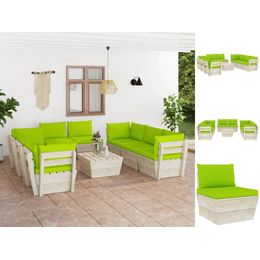vidaXL Garten-Essgruppe 9-tlg Garten-Sofagarnitur aus Paletten mit Kissen Fichtenholz Sitzgrup