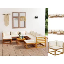 vidaXL Garten-Essgruppe 11-tlg Garten Lounge Set mit Auflagen Creme Massivholz Akazie Holz Sit