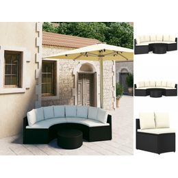 vidaXL Garten-Essgruppe 5-tlg Garten-Sofagarnitur mit Auflagen Polyrattan Schwarz Sitzgruppe S