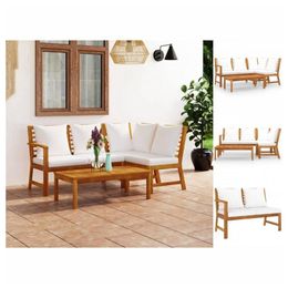 vidaXL Garten-Essgruppe 4-tlg Garten Lounge Set mit Auflagen Creme Massivholz Akazie Holz Sitz