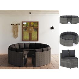 vidaXL Garten-Essgruppe 8-tlg Garten-Sofagarnitur mit Auflagen Polyrattan Grau Sitzgruppe Set