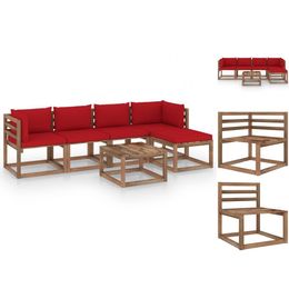 vidaXL Garten-Essgruppe 6-tlg Garten Lounge Set mit Roten Kissen Sitzgruppe Set Loungemöbel