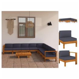 vidaXL Garten-Essgruppe 9-tlg Garten Lounge Set mit Dunkelgrauen Auflagen Akazienholz Holz Sit