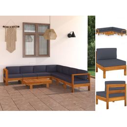 vidaXL Garten-Essgruppe 8-tlg Garten Lounge Set mit Dunkelgrauen Auflagen Akazienholz Holz Sit