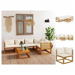 vidaXL Garten-Essgruppe 6-tlg Garten Lounge Set mit Auflagen Creme Massivholz Akazie Holz Sitz