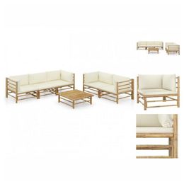 vidaXL Garten-Essgruppe 6-tlg Garten Lounge Set mit Cremeweißen Kissen Bambus Sitzgruppe Set L