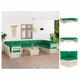 vidaXL Garten-Essgruppe 10-tlg Garten-Sofagarnitur aus Paletten mit Kissen Fichtenholz Sitzgru