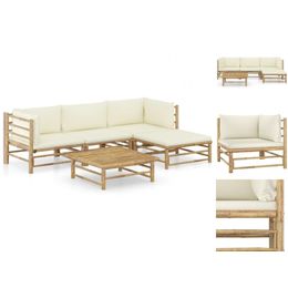 vidaXL Garten-Essgruppe 5-tlg Garten Lounge Set mit Cremeweißen Kissen Bambus Sitzgruppe Set L