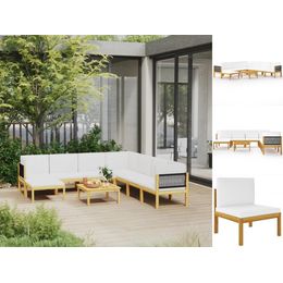 vidaXL Garten-Essgruppe 9-tlg Garten Lounge Set mit Kissen Cremeweiß Massivholz Akazie Holz Si