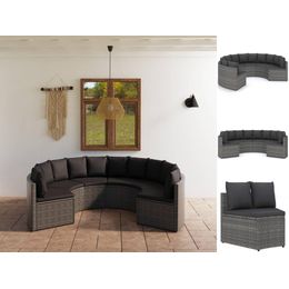 vidaXL Garten-Essgruppe 6-tlg Garten-Sofagarnitur mit Auflagen Polyrattan Grau Sitzgruppe Set