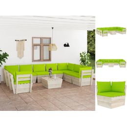 vidaXL Garten-Essgruppe 10-tlg Garten-Sofagarnitur aus Paletten mit Kissen Fichtenholz Sitzgru