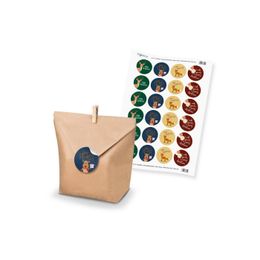 itenga Geschenkpapier SET Weihnachten Tiere (Motiv 49) 24x Geschenktüten + 24x MiniKlammer +