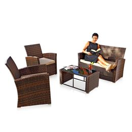 Melko Sitzgruppe Sitzgarnitur Sitzgruppe Polyrattan in Braun Beige Gartenmöbel Set 4 tlg. Lounge