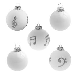 mugesh Weihnachtsbaumkugel 5er-Set Weihnachtskugeln Musikmotive weiß