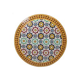 Casa Moro Gartentisch Marokkanischer Mosaiktisch D90 cm Ankabut Gelb rund mit Schmiedeeisen (Gestell H 73cm Mediterraner Gartentisch