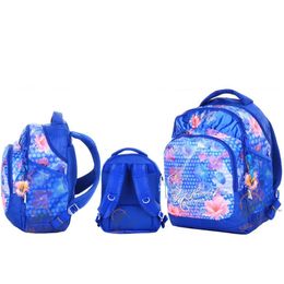 PASO Schulrucksack blau mit Blumen