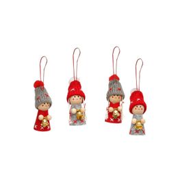 Dekohelden24 Dekohänger Weihnachtswichtel als Baumbehang im 4er Set in grau/ rot mit Glöckchen