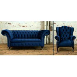 JVmoebel Chesterfield-Sofa Designer Sofa Chesterfield 2 Sitzer Couch + Ohrensessel Relax