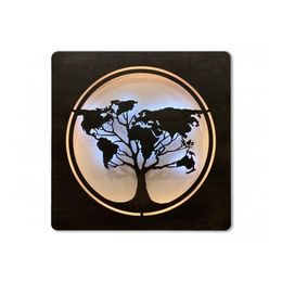 WohndesignPlus LED-Bild LED-Wandbild "Weltkarte im Kreis" 70cm x 70cm mit Akku/Batterie