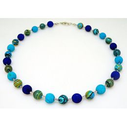 traumschmuck Collier 116e Halskette Kette Perlen Malachit Lava blau-/dunkelblau