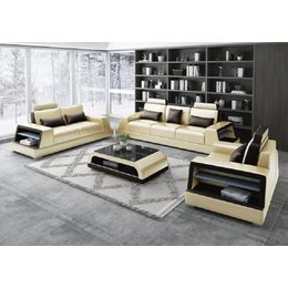 JVmoebel Sofa Moderne Beige Couchgarnitur 3+2 Sitzer Kunstleder Neu
