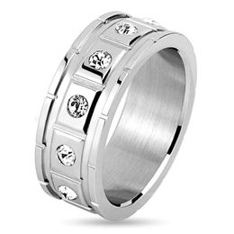 BUNGSA Fingerring 54 (17.2) Ring 12 Kristalle aus Edelstahl silber viereckig Damen (Ring