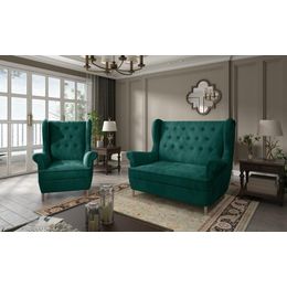 JVmoebel Wohnzimmer-Set Graue Stoff Chesterfield Sofagarnitur 2+1 Sitzer Sofa Couch Polster