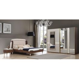JVmoebel Schlafzimmer-Set Bett Design Möbel Luxus Betten 2x Nachttische 4tlg Kleiderschrank
