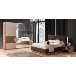 JVmoebel Schlafzimmer-Set Bett Design Möbel Luxus Betten 2x Nachttische 4tlg Kleiderschrank
