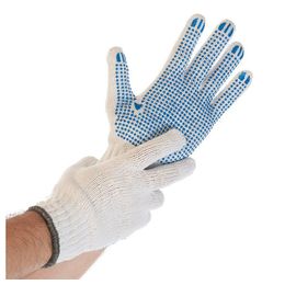 HYGO STAR Baumwollhandschuhe 12 Paar Strickhandschuhe STRUCTA mit blaue Noppen Gr. M/8