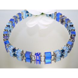 traumschmuck Kette ohne Anhänger 092m Halskette Collier Würfelkette Glas Millefiori blau (Geschenk