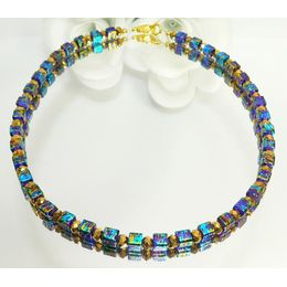 traumschmuck Collier 095zzz Halskette Würfelkette Würfel Glas blau (Geschenk