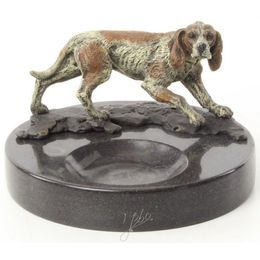 Casa Padrino Aschenbecher Luxus Marmor Aschenbecher mit dekorativer Bronzefigur Hund Mehrfarbig / Schwarz Ø 8