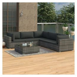 furnicato Garten-Essgruppe 6-tlg. Garten-Lounge-Set mit Auflagen Poly Rattan Grau