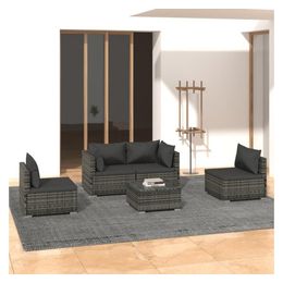 furnicato Garten-Essgruppe 5-tlg. Garten-Lounge-Set mit Kissen Poly Rattan Grau