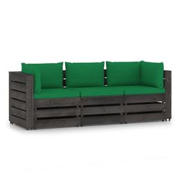 furnicato Garten-Essgruppe 3-Sitzer Outdoor-Sofa mit Kissen Grau Imprägniertes Kiefernholz