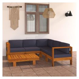 furnicato Garten-Essgruppe 6-tlg. Garten-Lounge-Set mit Dunkelgrauen Auflagen Akazienholz