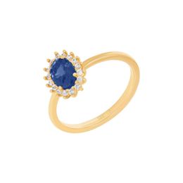Stella-Jewellery Solitärring 585 Gelbgold Damenring synth. Saphir und Zirkonia (Ring mit Edelstein