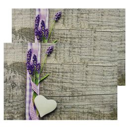 matches21 HOME & HOBBY Platzset, Tischsets Textil CLOTH Lavendel Herzen Holz 2er Set 45x30 cm