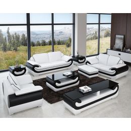 JVmoebel Wohnzimmer-Set Sofagarnitur 3+2+1 Sitzer 2x Beistelltisch Sideboard Hocker 7tlg.Set
