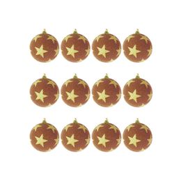 Mojawo Weihnachtsbaumklammer 12-tlg. Weihnachtsbaumkugeln Stern beflockt Glitzer Kupfer/Gold Ø 8cm