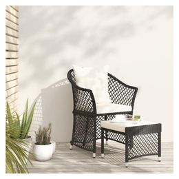 furnicato Garten-Essgruppe 2-tlg. Garten-Lounge-Set mit Kissen Schwarz Poly Rattan