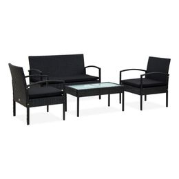 furnicato Garten-Essgruppe 4-tlg. Garten-Lounge-Set mit Auflagen Poly Rattan Schwarz