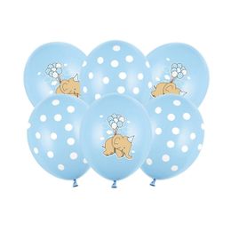 partydeco Luftballon, Luftballons 30cm mit Aufdruck Elefant / Punkte 6er Set hellblau