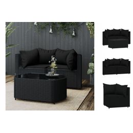 vidaXL Garten-Essgruppe 3-tlg Garten-Lounge-Set mit Kissen Schwarz Polyrattan