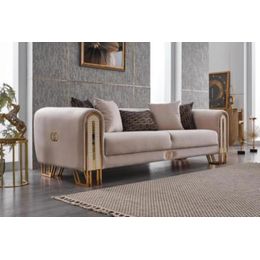 JVmoebel 3-Sitzer Sofa Couch Gold Metall Dreisitzer Couchen Polster Dreisitzer Stoff