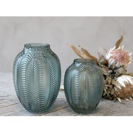 Chic Antique Dekovase Glas Vase m. Blattmuster H25/D18 cm staubig grün (1 St)