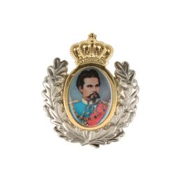 Breiter Anstecknadel, Hutanstecker König Ludwig II. mit goldenem Einsatz und Ehrenkranz