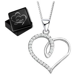 Limana Silberkette Damen Frauen Herz Anhänger mit Kette 925 Sterling Silber Herzkette (inkl. Herz Gravurdose)